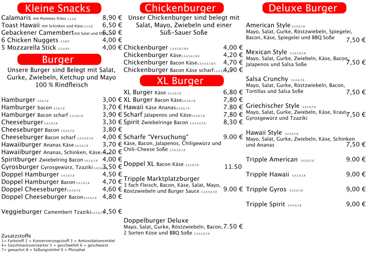 Speisekarte – Imbiss Marktplatz